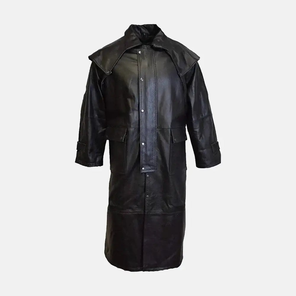 Twilight Envoy Black Leather Duster Coat Men – M Dome